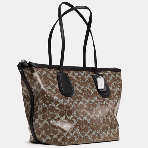 Coach | Bags | Coach Taxi Zip Top Tote Signature Coated Canvas Brown ...